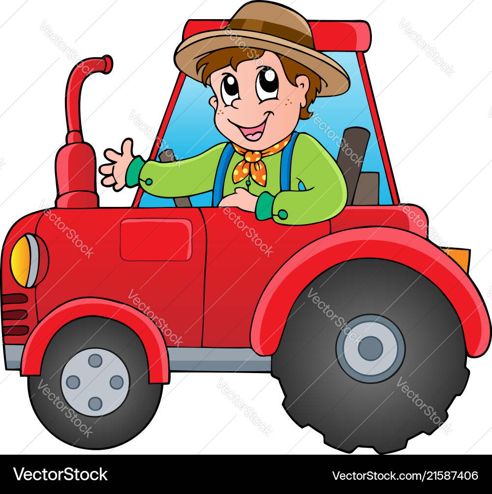 Cheerful Farmer on Tractor Royalty Free Vector Image