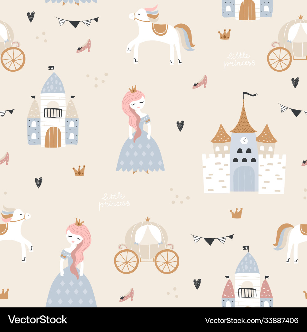 Childish seamless pattern with princess castle Vector Image