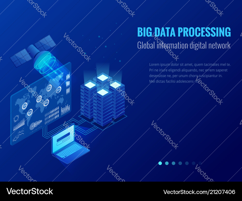 Isometric big data processing global information Vector Image