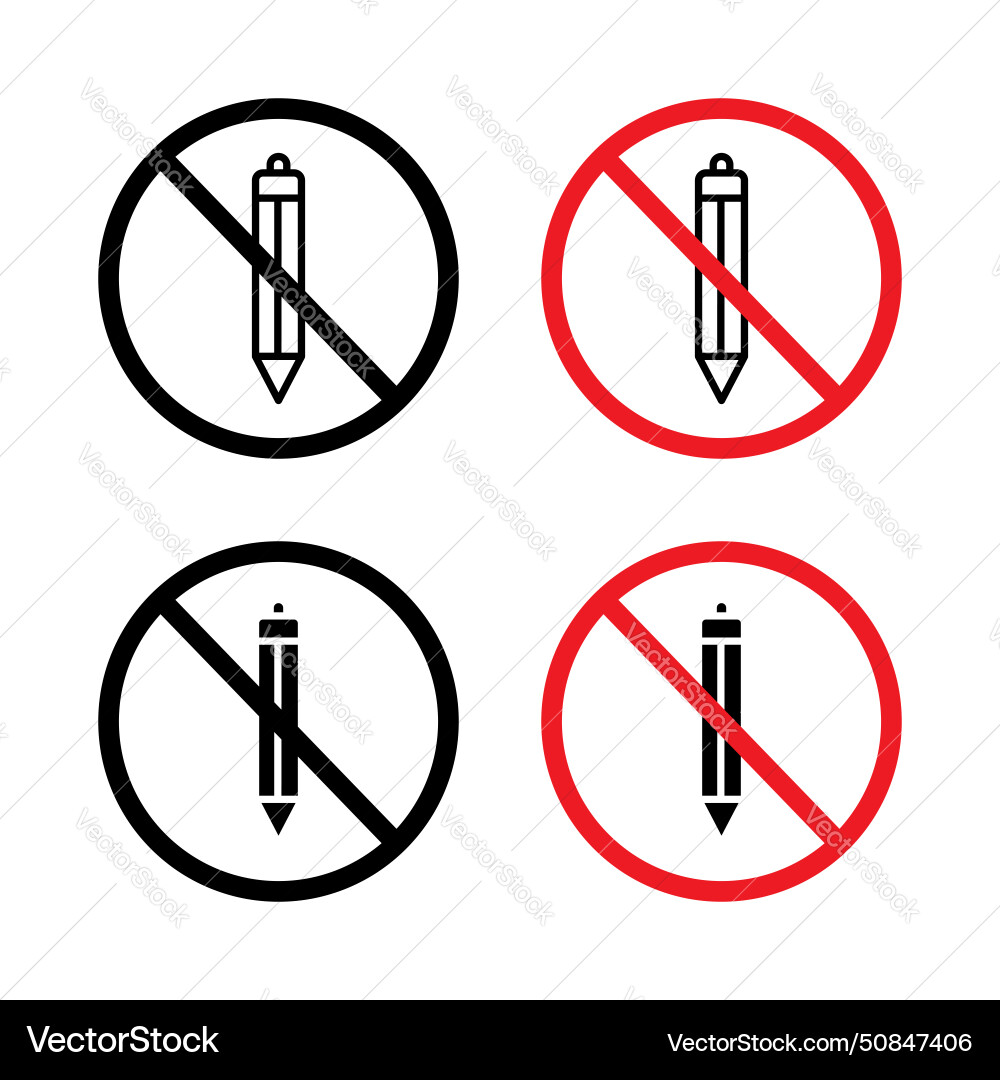 No writing sign icon set prohibition Royalty Free Vector