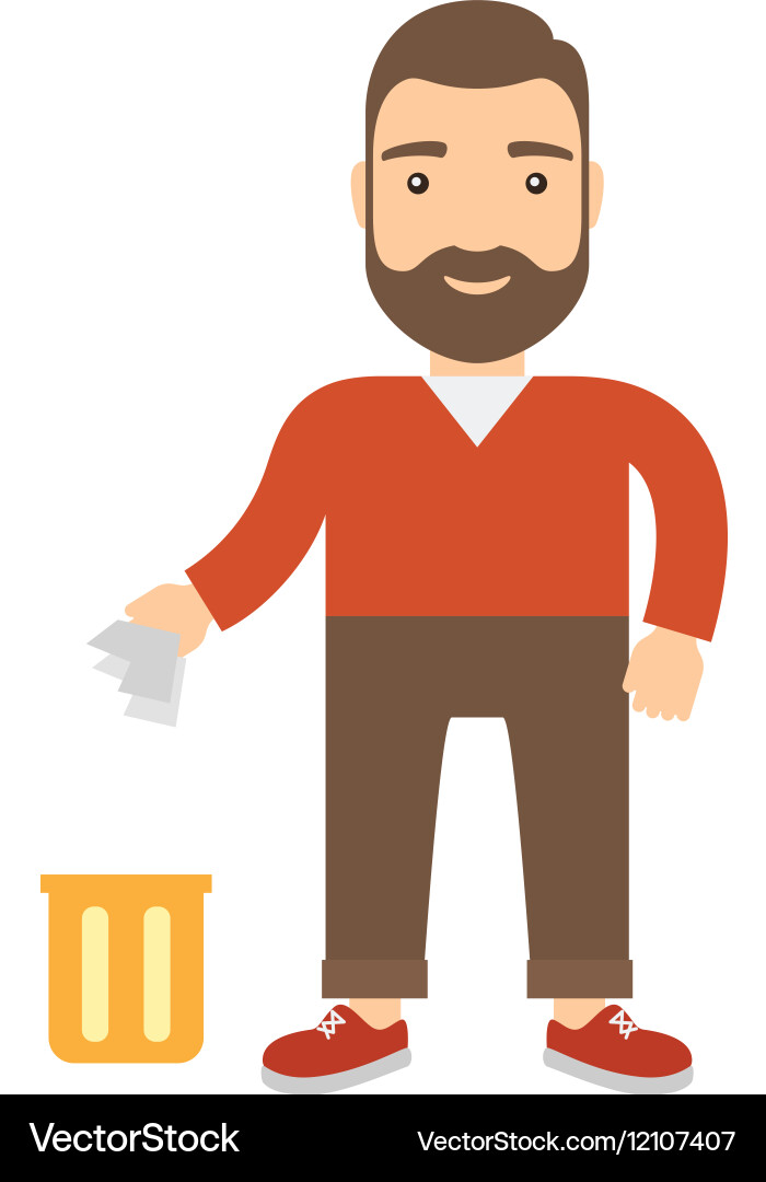 Cartoon man throwing garbage in bin Royalty Free Vector