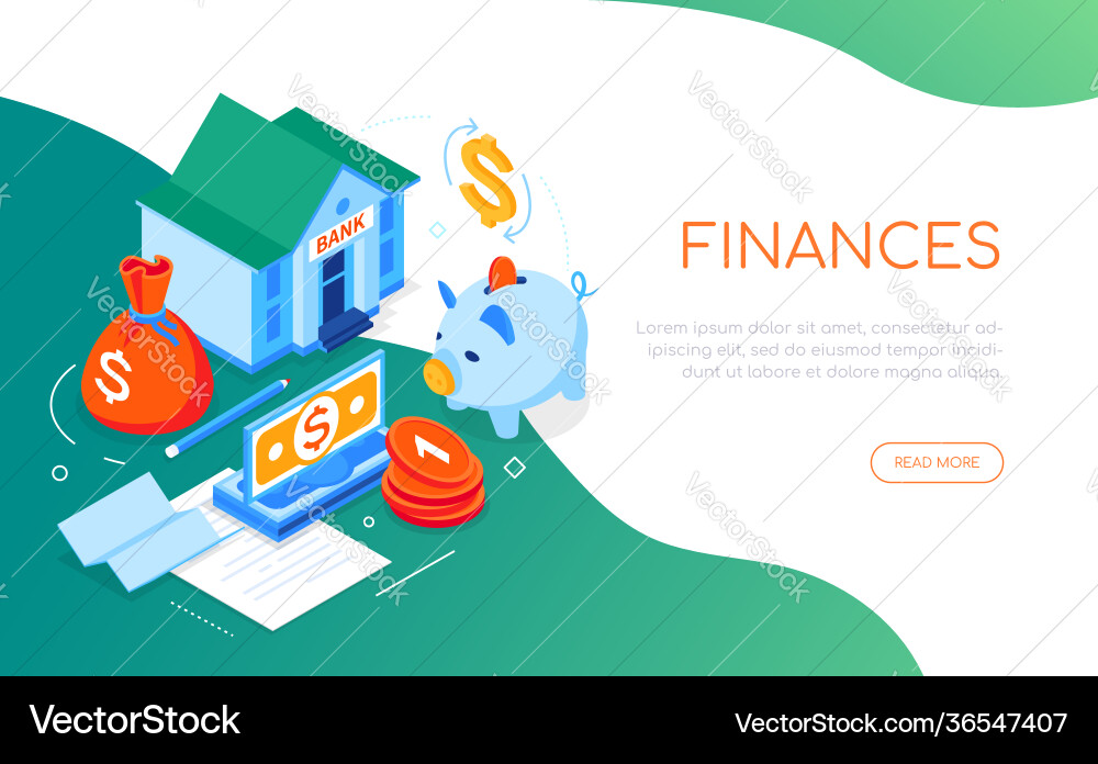Finances and banking - modern isometric web banner