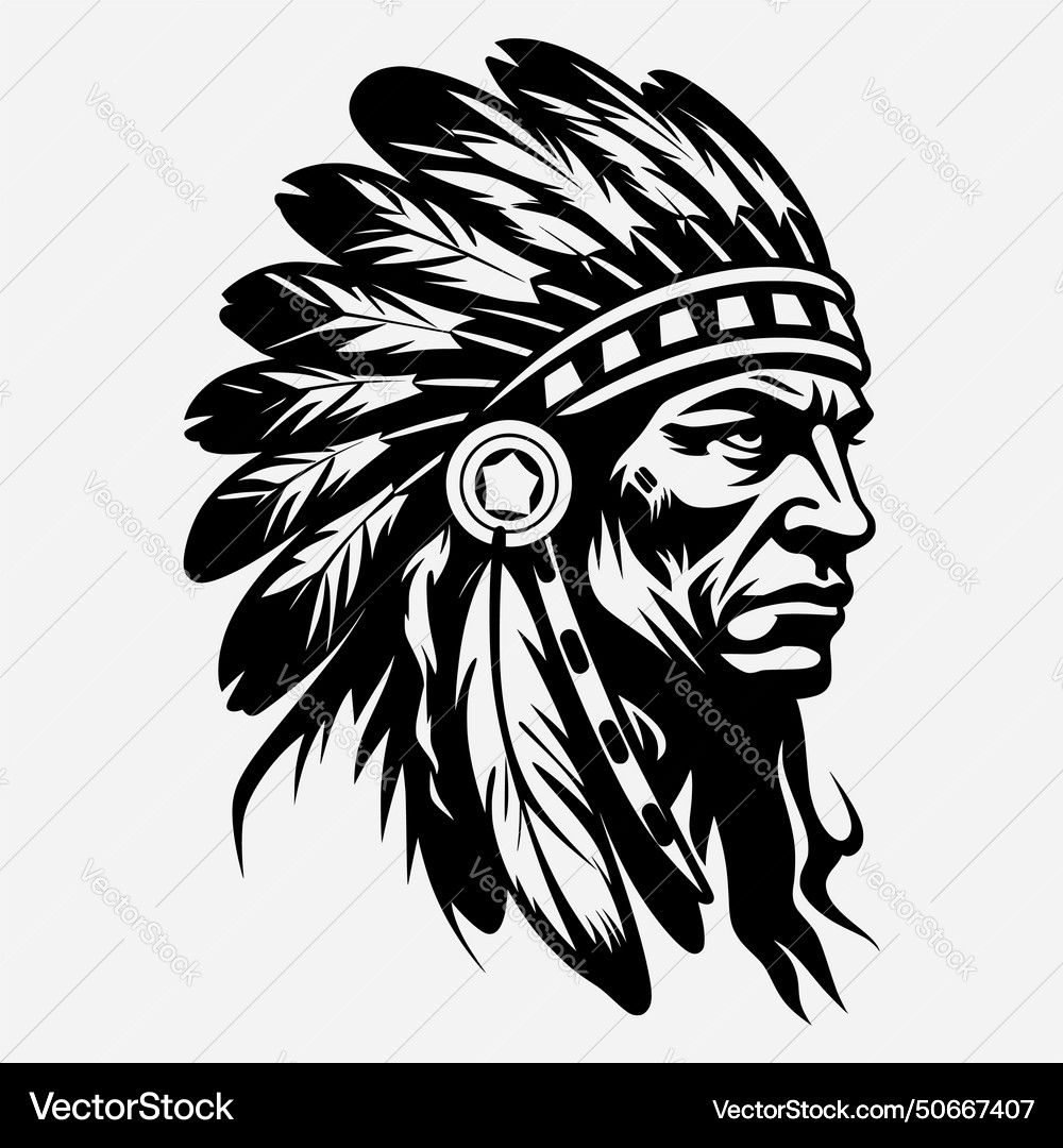 Native american chief profile in monochrome Vector Image