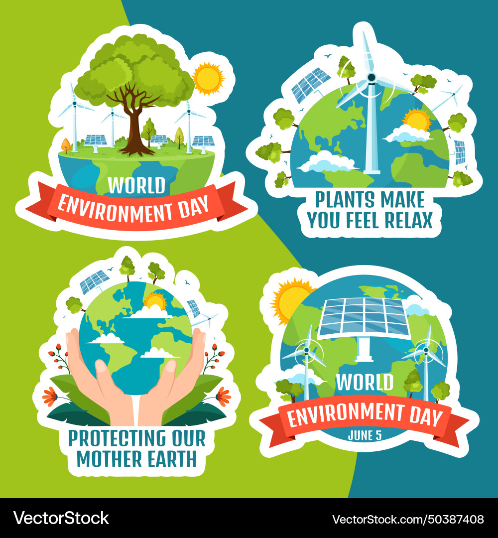 Environment day label flat cartoon hand drawn Vector Image