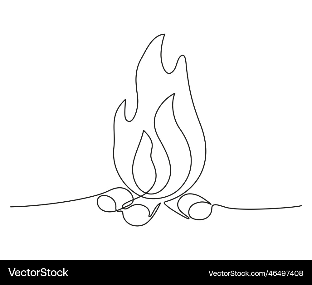 Fire continuous single art line drawing flame Vector Image