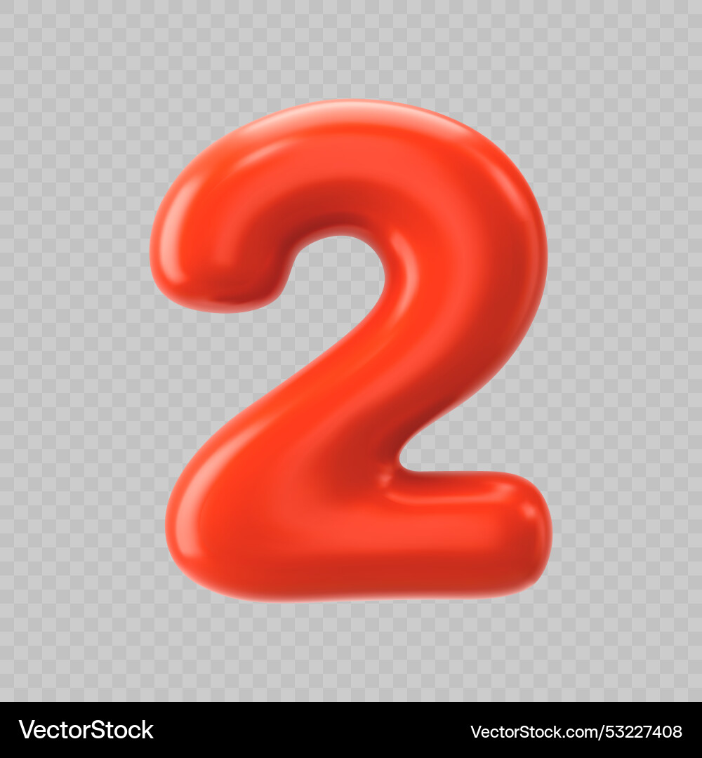 Nummer 2 zwei Zeichen rote Farbe realistisch 3d Vektorbild
