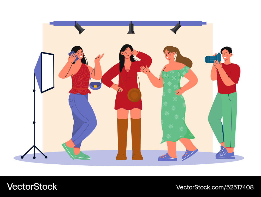 Photo session models photographer with camera Vector Image
