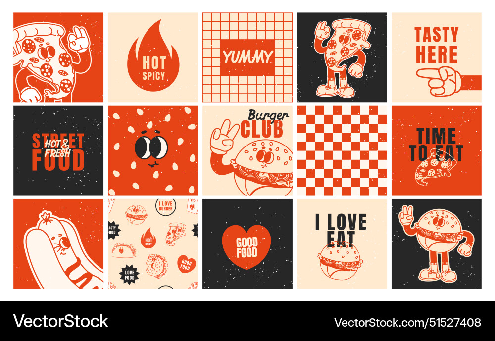 Retro Fast Food Stickers & Cards Royalty Free Vector