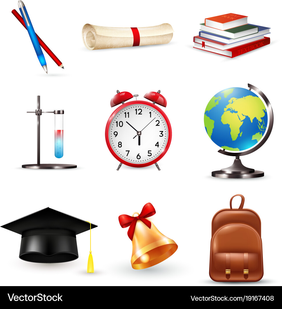 School accessories set Royalty Free Vector Image