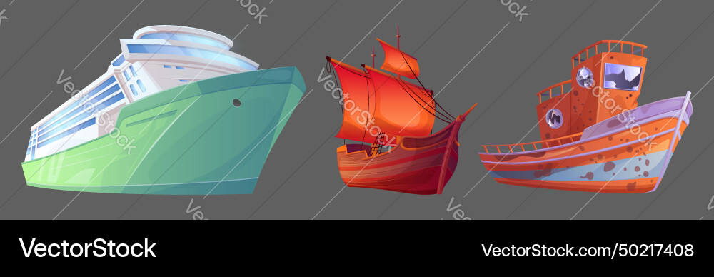 Set of ships isolated on background Royalty Free Vector