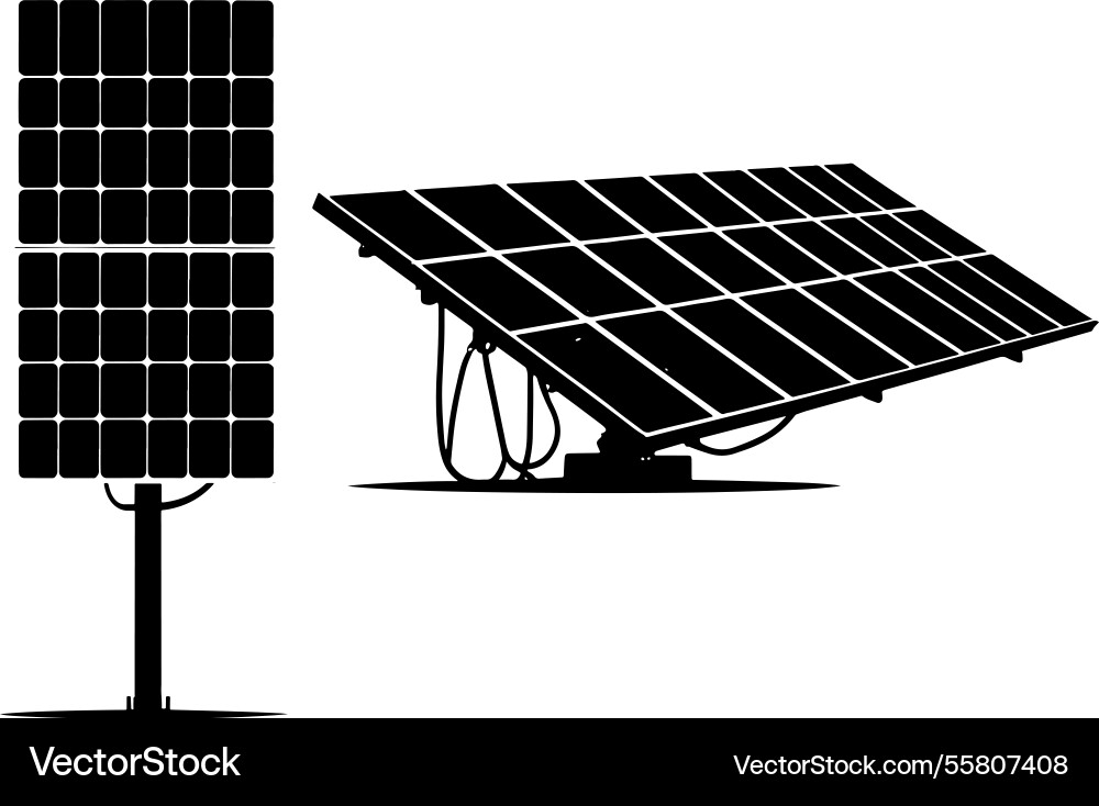 Solar panel and sun silhouettes - set Royalty Free Vector