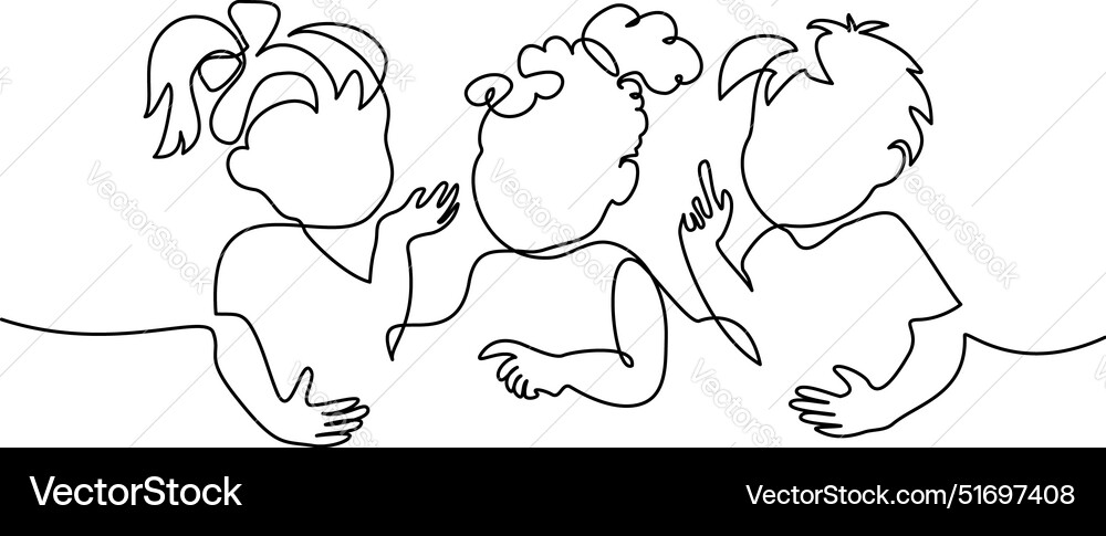 Three kids talking and discussing about their Vector Image
