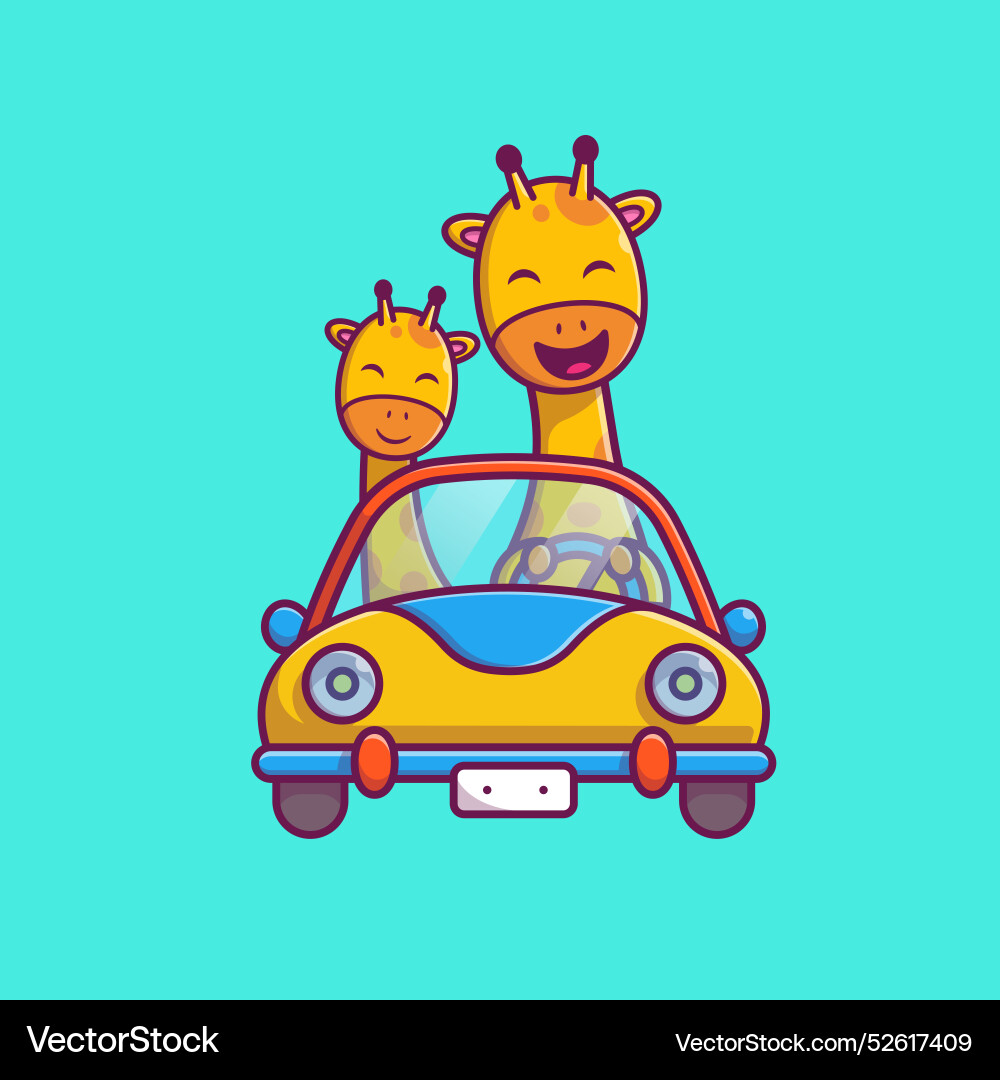 Cute giraffe riding car cartoon Royalty Free Vector Image