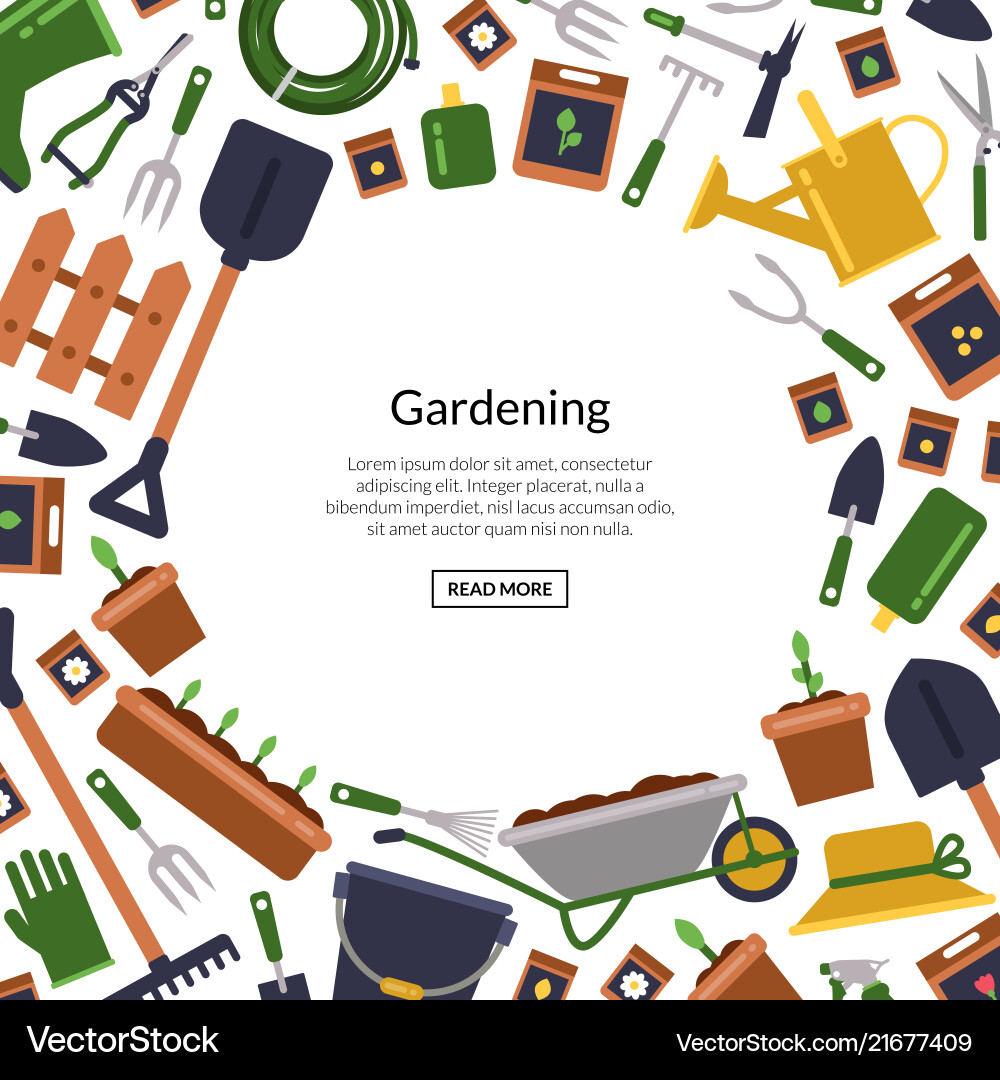Flat gardening icons background with place Vector Image