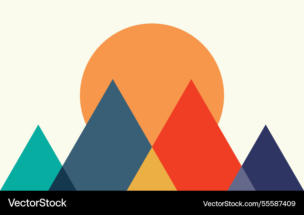 Geometric mountain sun wall art design Royalty Free Vector