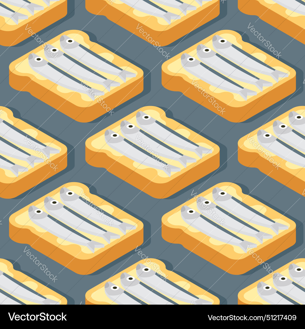 Herring bread pattern seamless toast with fish Vector Image
