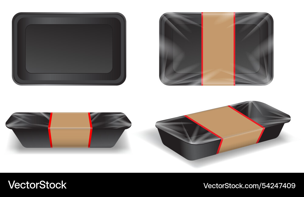 Set of black plastic tray with brown Royalty Free Vector