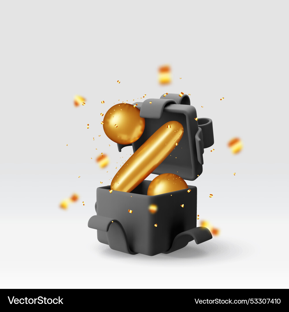 3d gift box with percentage symbol and confetti Vector Image