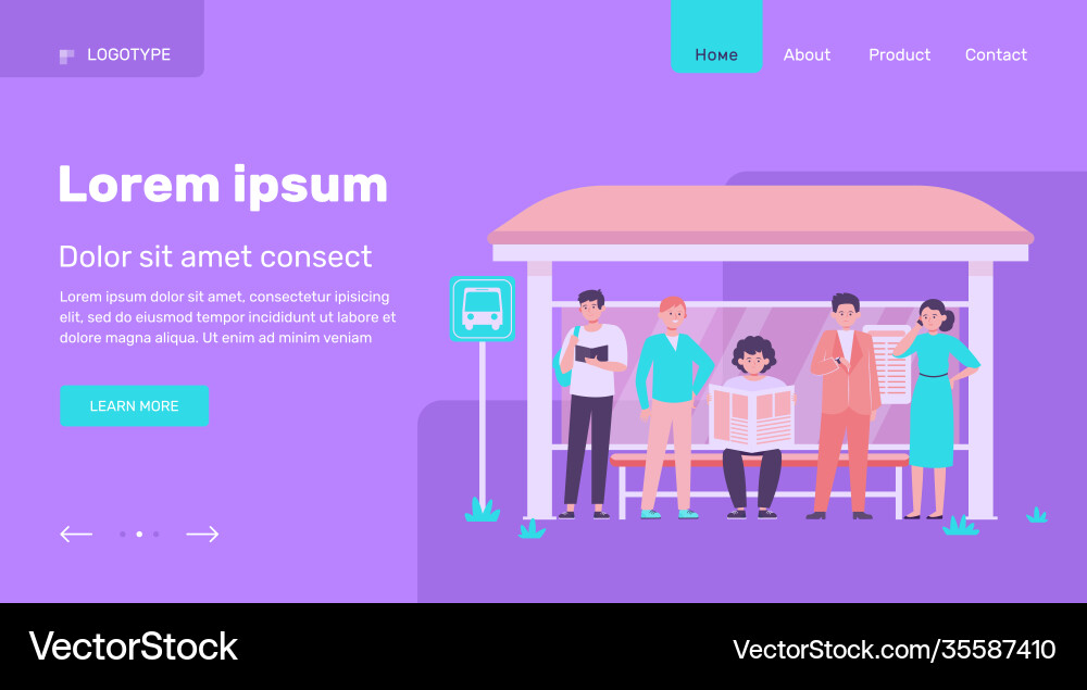 Cartoon passengers standing at bus stop Royalty Free Vector