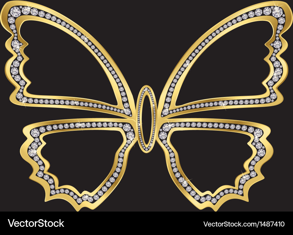 Gold butterfly with diamonds Royalty Free Vector Image