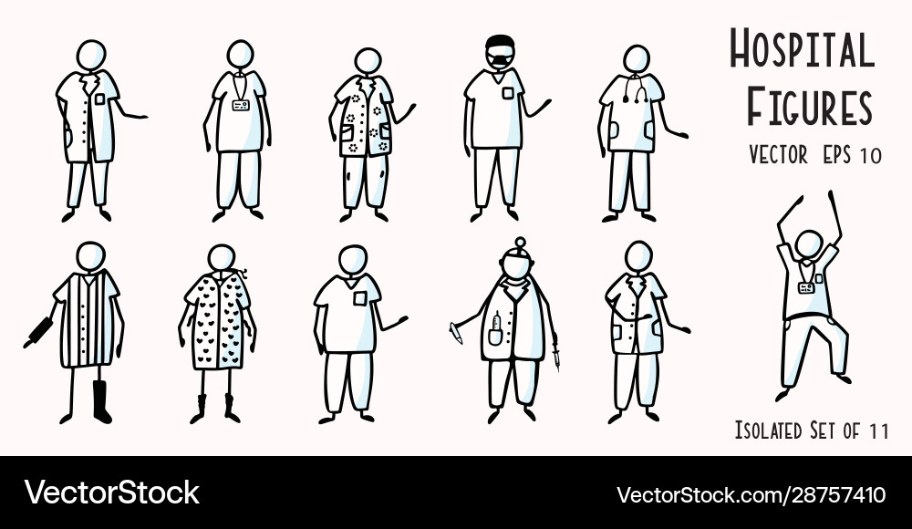 Hand drawn stick figure nurses doctor surgeon Vector Image
