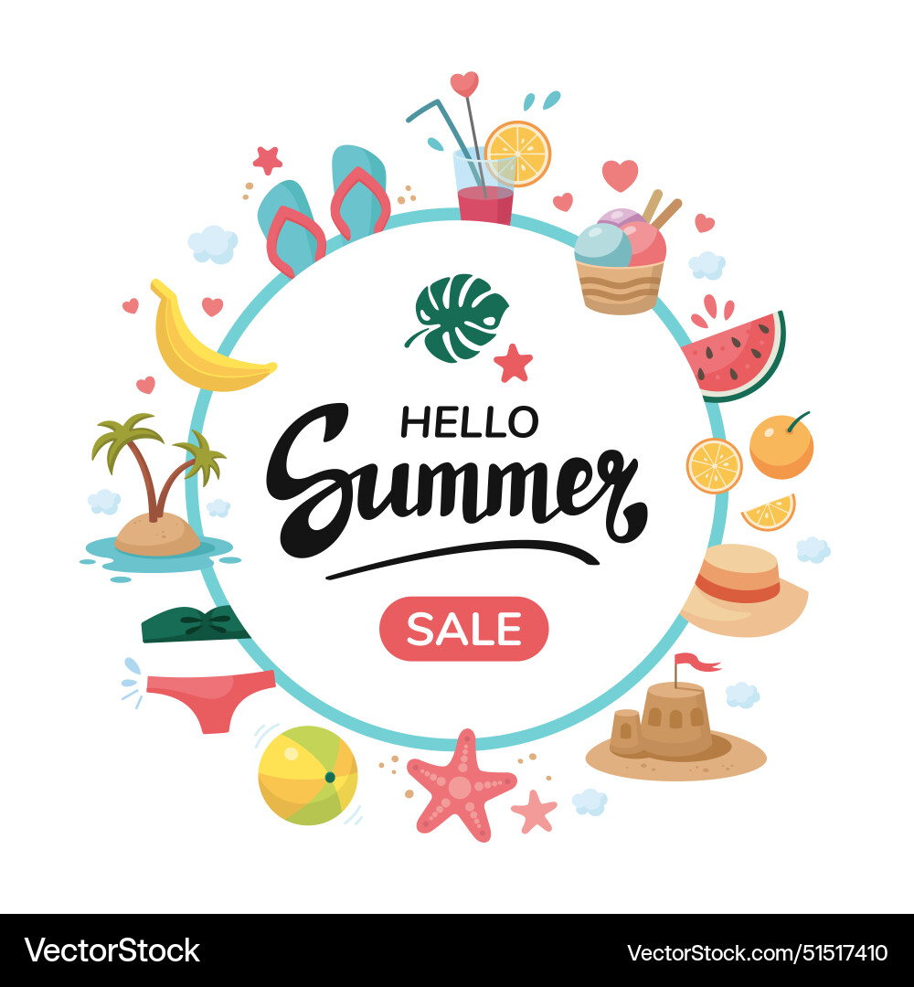 Hand drawn summer round frame copy space Vector Image