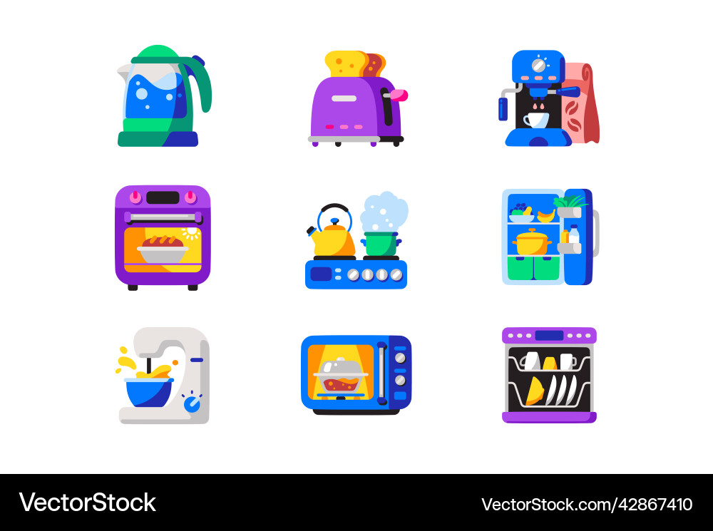 Home kitchen appliances and electronics devices Vector Image