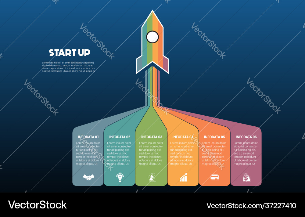 Startup infographic data template 6 positions Vector Image