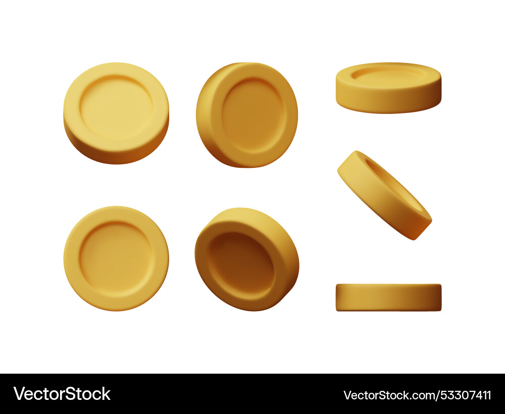 3d gold coin icon set isolated Royalty Free Vector Image