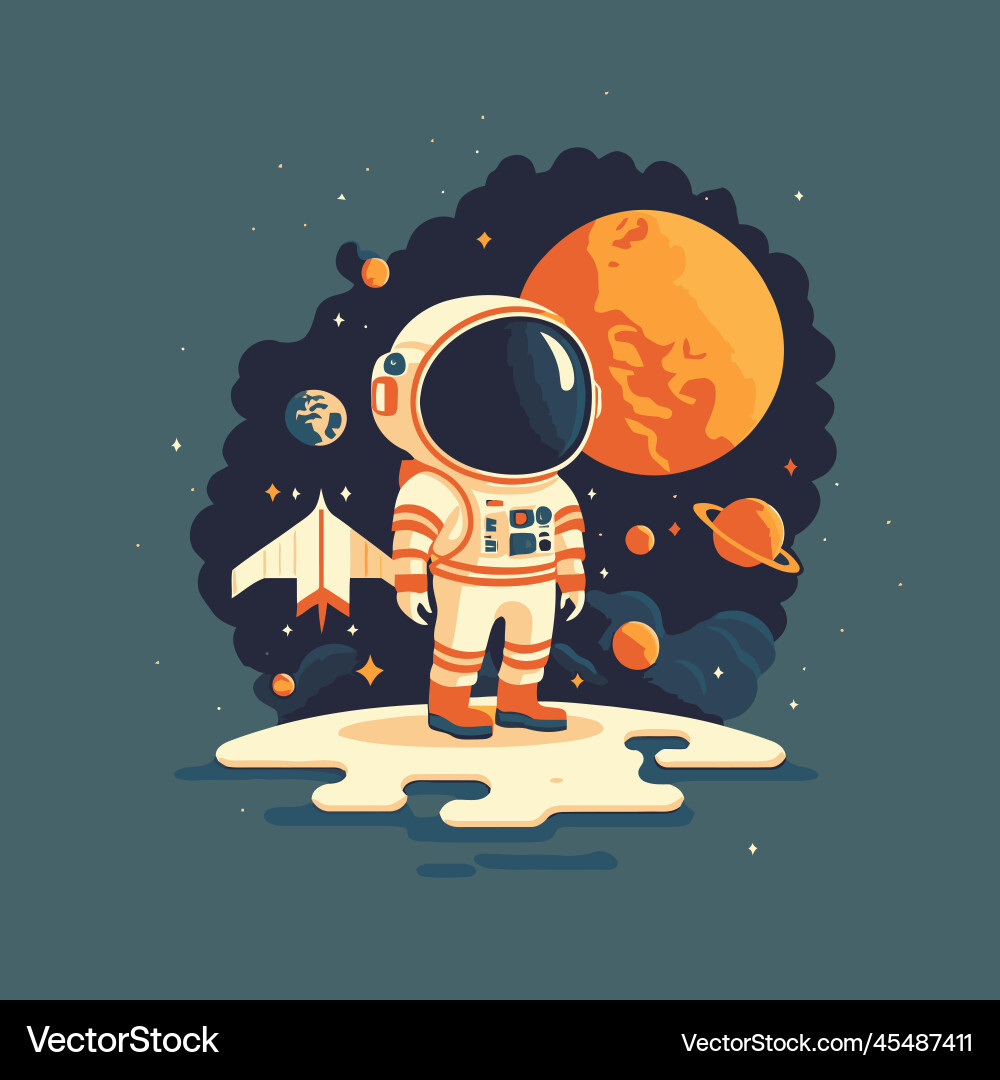 Cute astronaut in the space with planet background