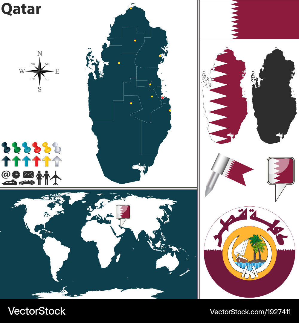 Qatar Map with Regions Royalty Free Vector Image