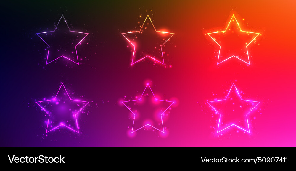 Set of six neon frames with shining effects Vector Image
