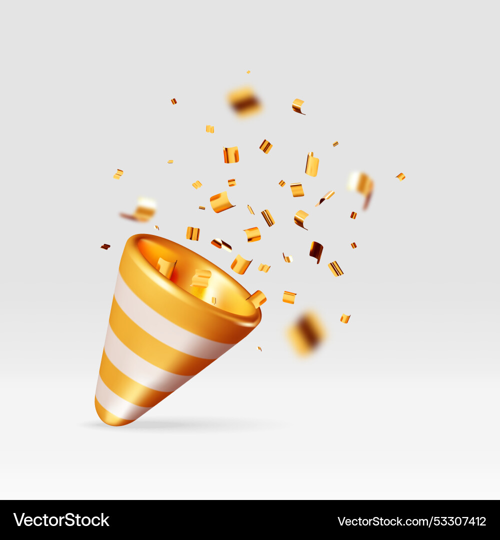 3d party popper with confetti isolated on white Vector Image