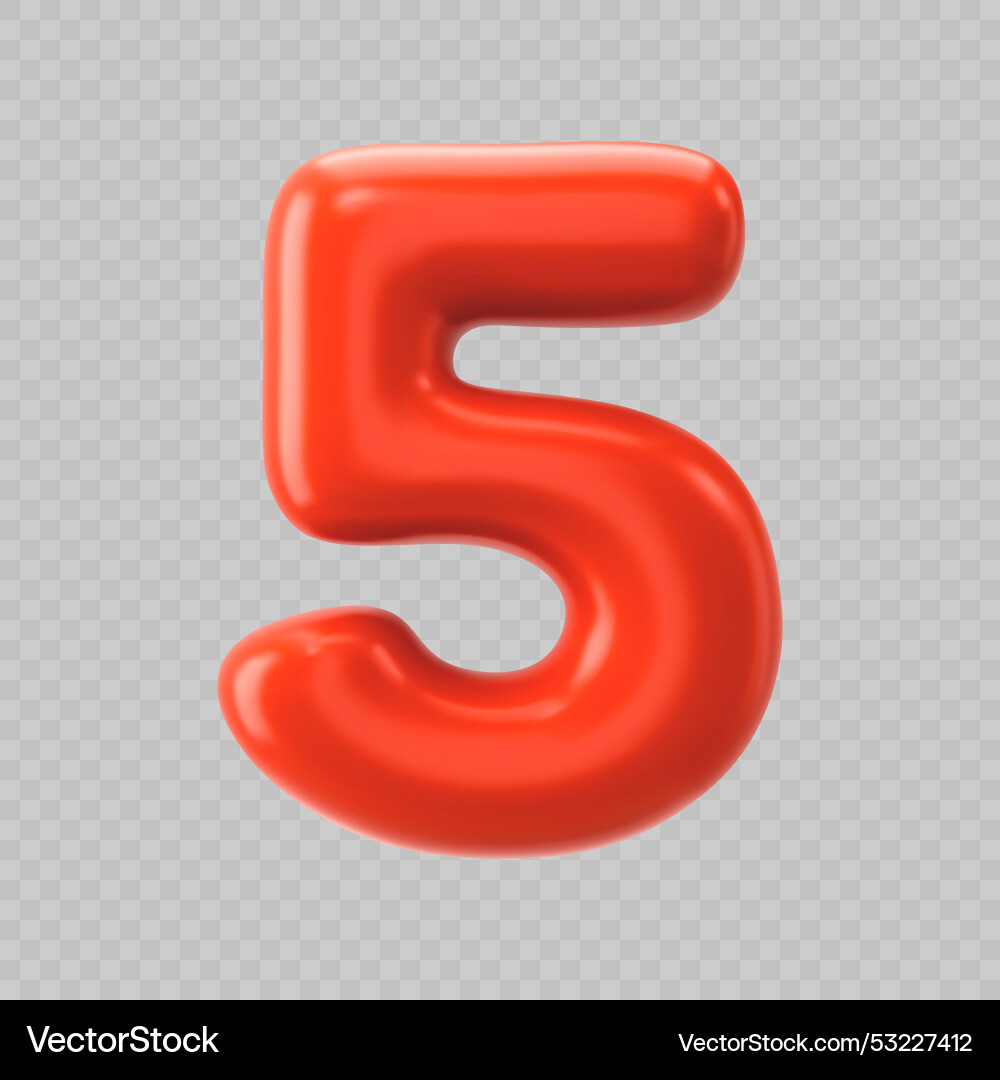 3d rote Zahl 5 isoliert auf transparentem Hintergrund
