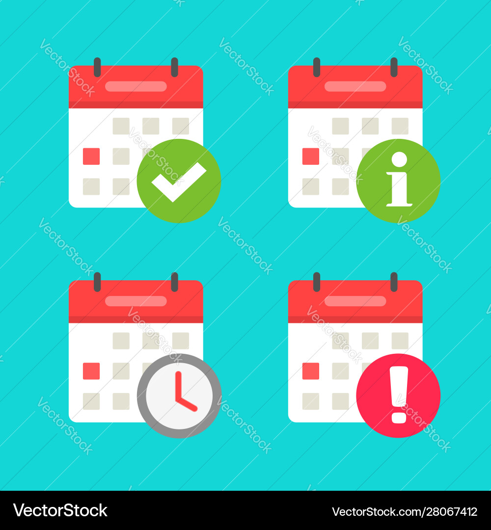 Calendar icons set with alert or info Royalty Free Vector