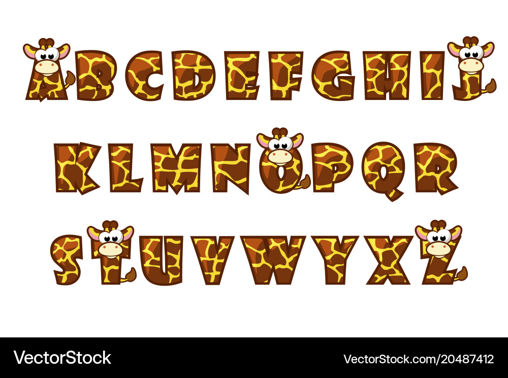Cartoon giraffe font lettering alphabet set Vector Image