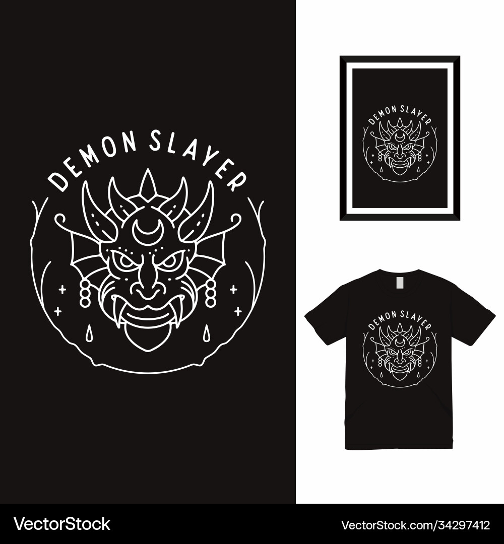 Demon Slayer Linie Kunst t Hemd Design Lizenzfreier Vektor