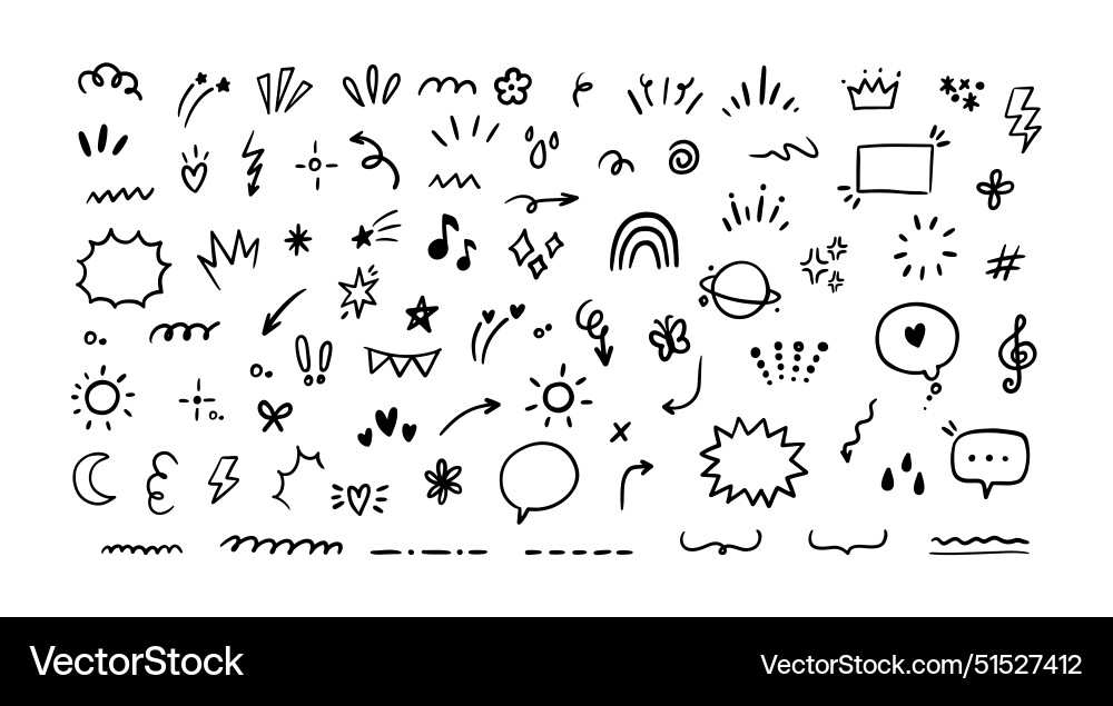 Hand drawn line elements doodle pen signs Vector Image