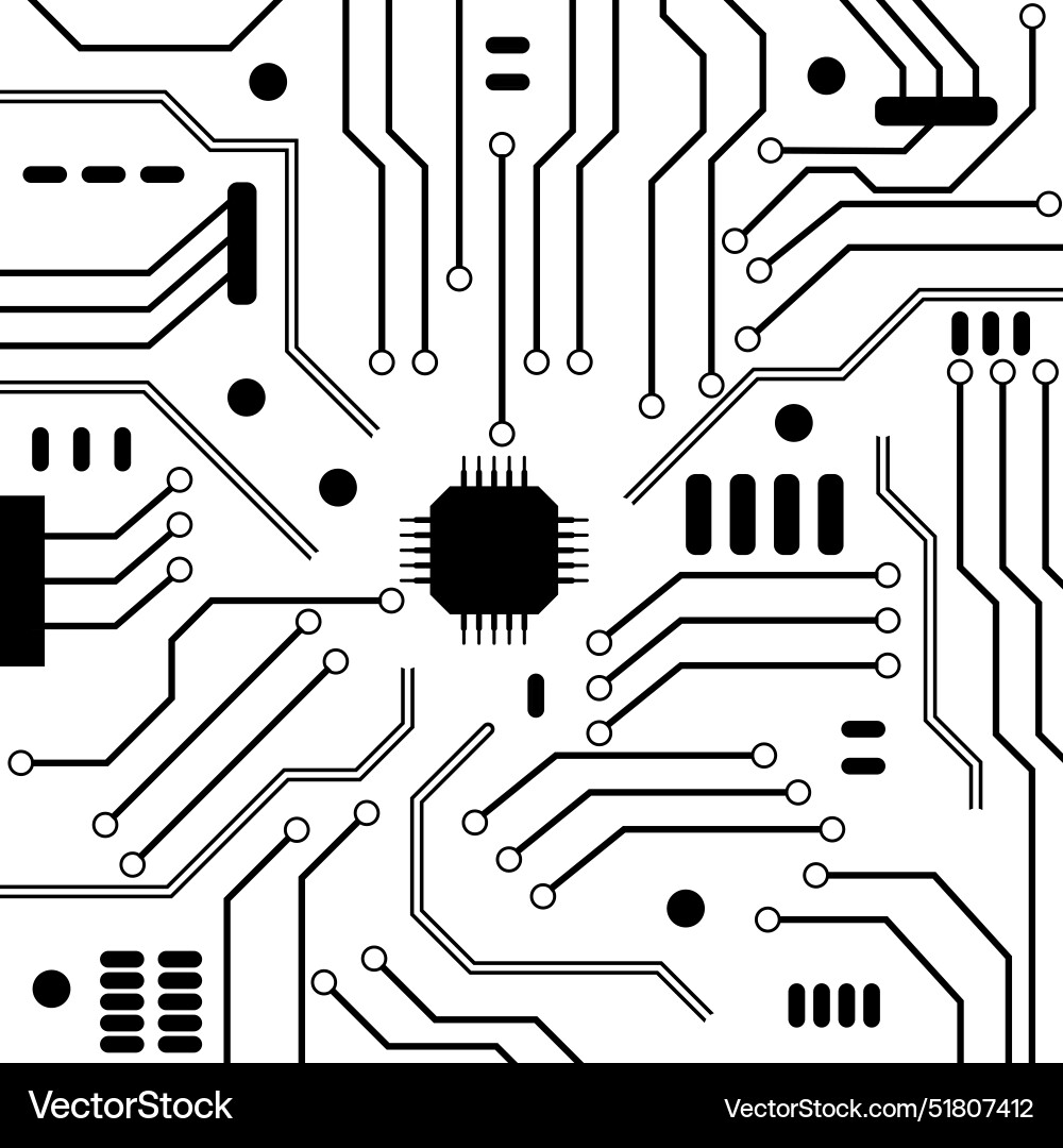Motherboard computer black white with processor Vector Image