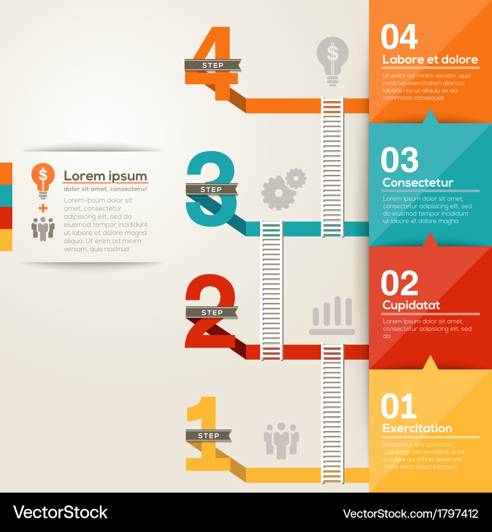 Number 1234 step ladder with flat design layout Vector Image