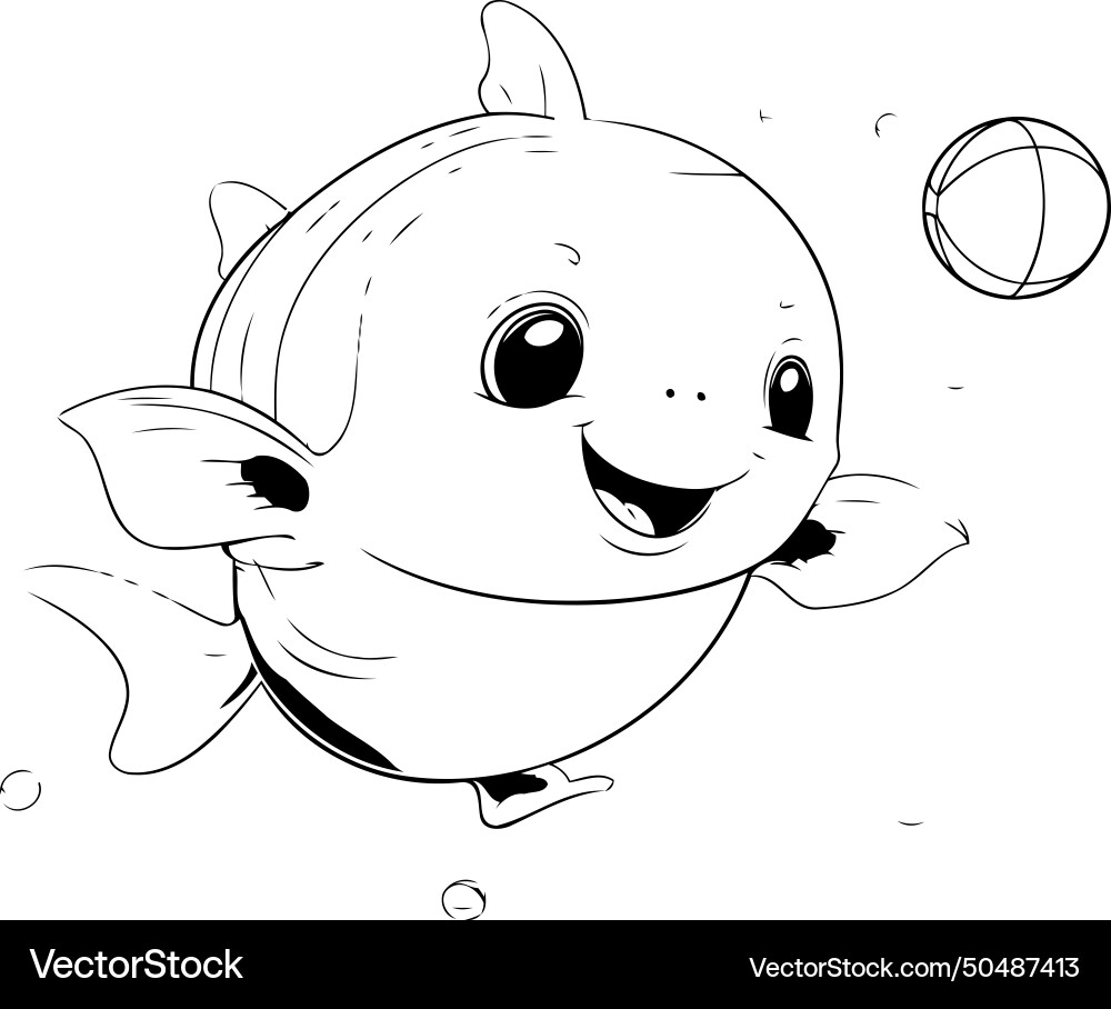 Cartoon fish with a ball on white background Vector Image