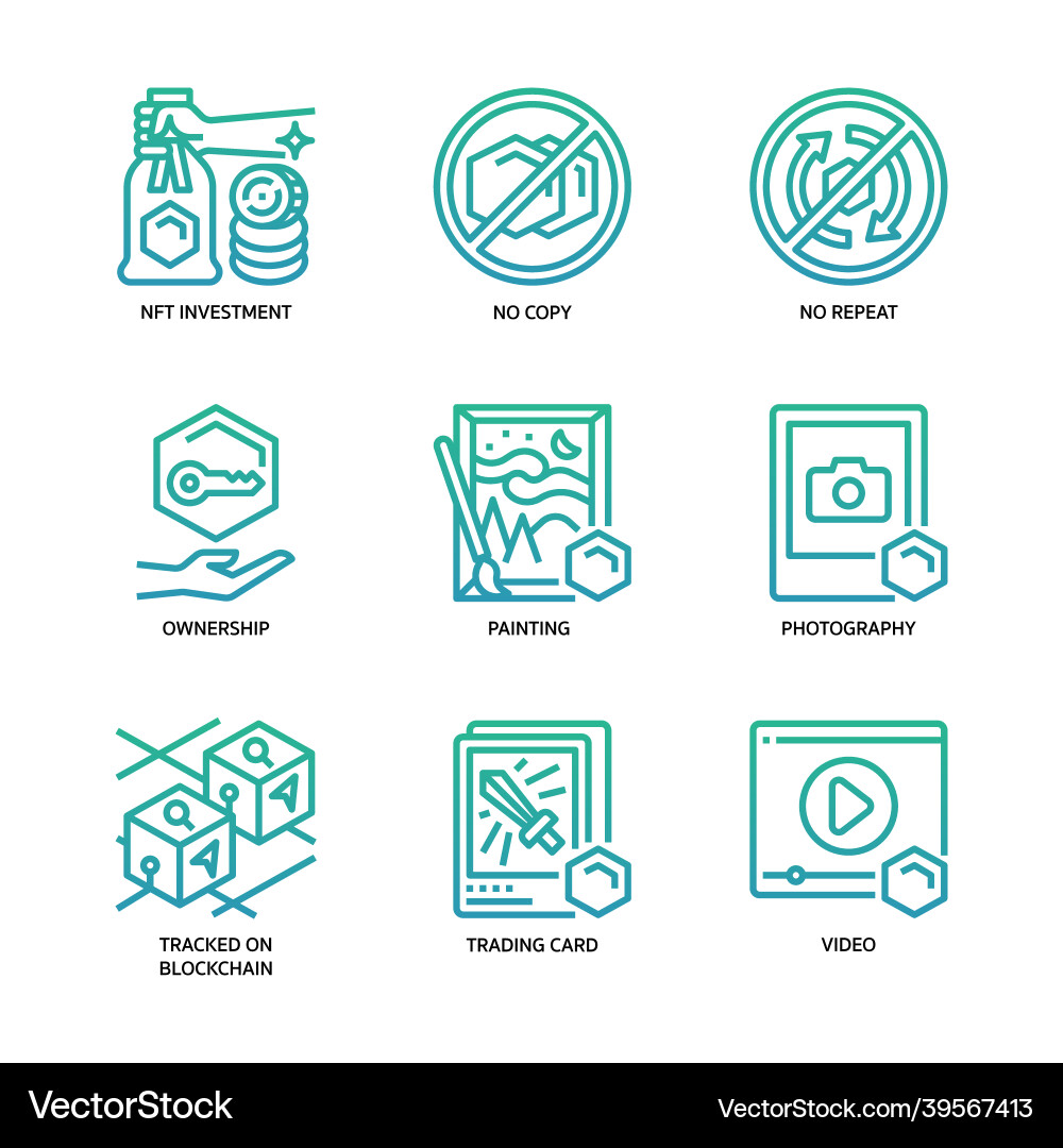 Non-fungible token icon set Royalty Free Vector Image