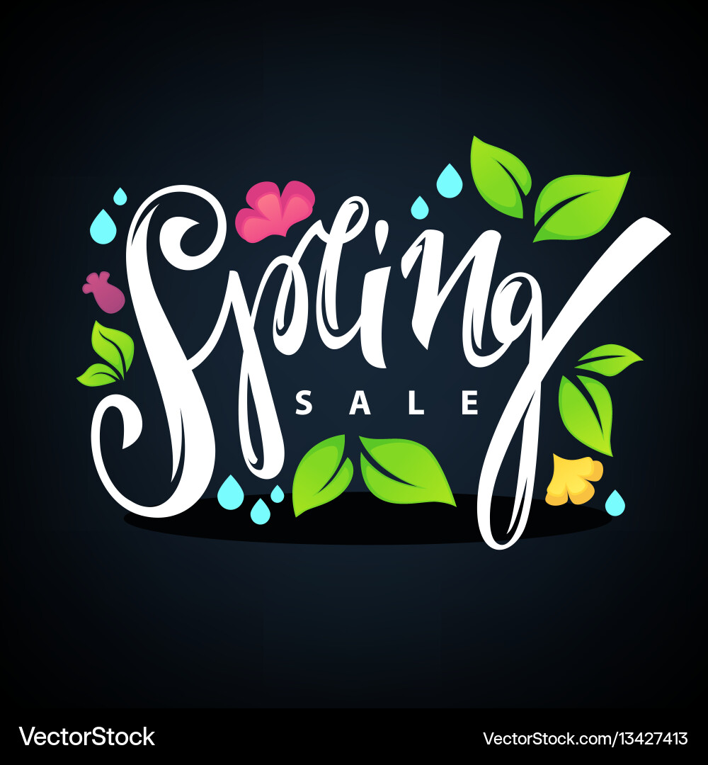 Spring sale lettering composition with images Vector Image