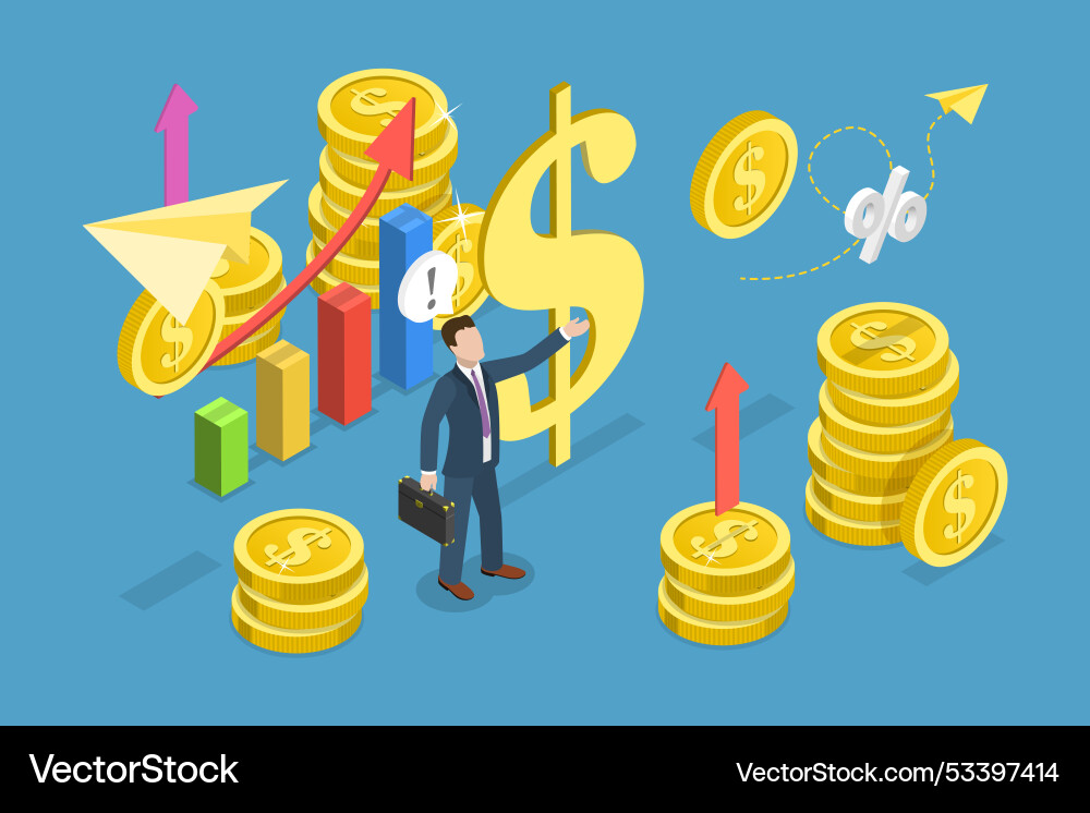 3d isometric flat of money Royalty Free Vector Image