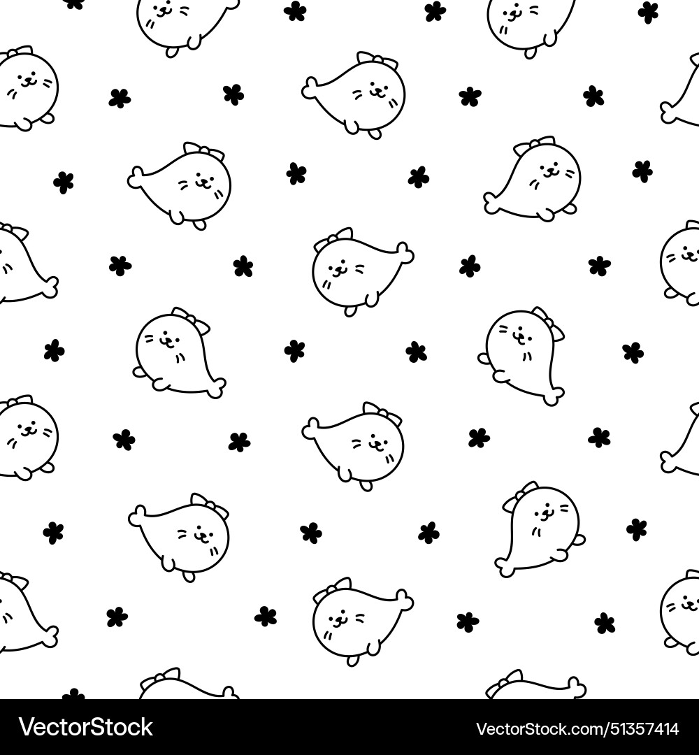 Cute kawaii baby seals seamless pattern coloring Vector Image