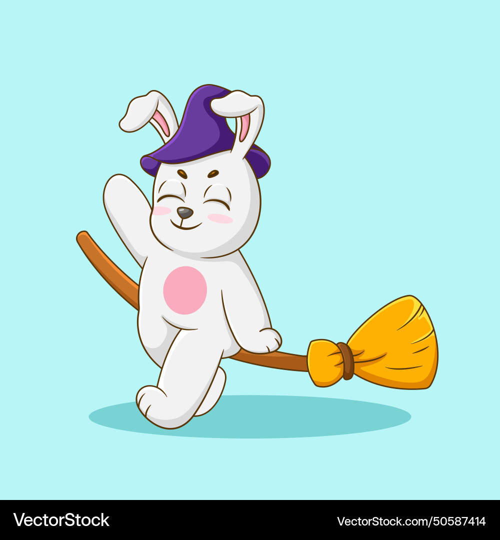 Cute rabbit sitting on a broom Royalty Free Vector Image