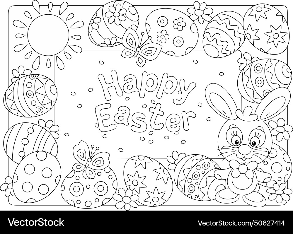 Easter frame with a little bunny and painted eggs Vector Image