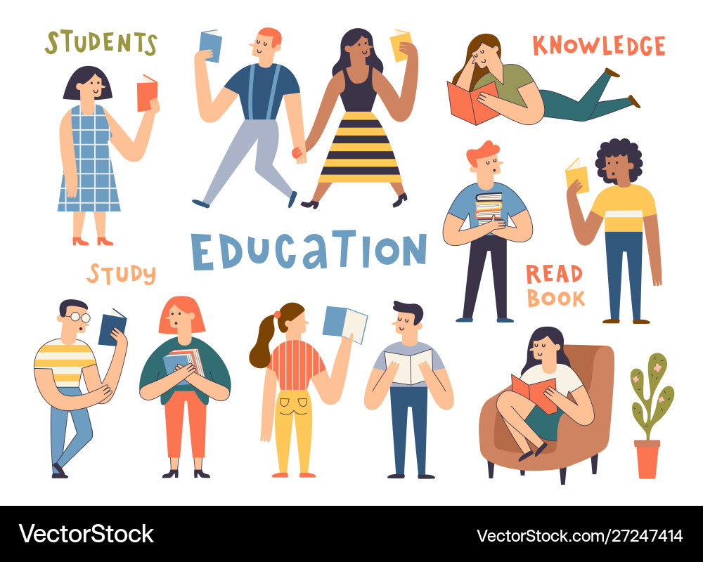 Group cute reading people cartoon hand drawn Vector Image