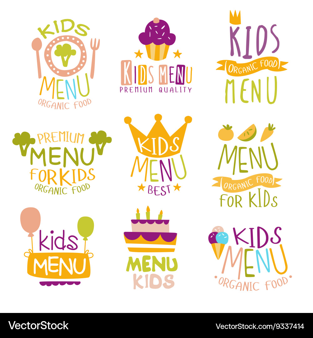Kids organic menu hand drawn banner set Royalty Free Vector