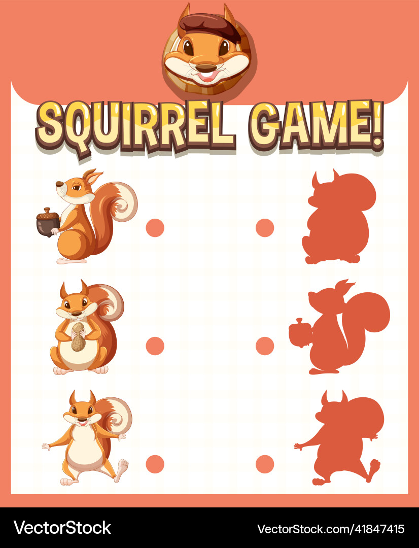 A squirrel matching game worksheet for children Vector Image